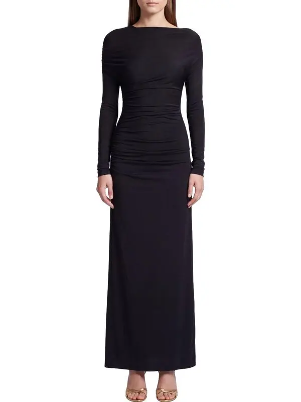 Victoria Beckham Draped Sheath Long Dress With A Straight Neckline - Black