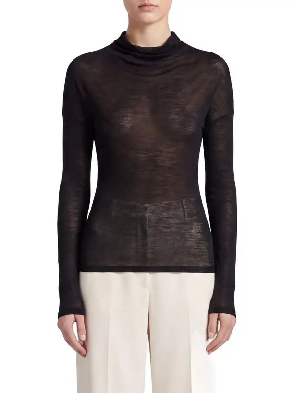 Victoria Beckham Sheer Wool-blend High-neck Top With Draped Neckline - Black