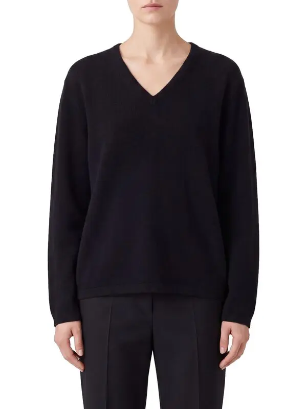 THE ROW Relaxed Fit V-neck Cashmere Jumper With Dropped Shoulders - Black