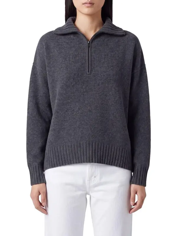 Max Mara Alpaca Blend Jumper With Stand Collar And Half-zip - Grey