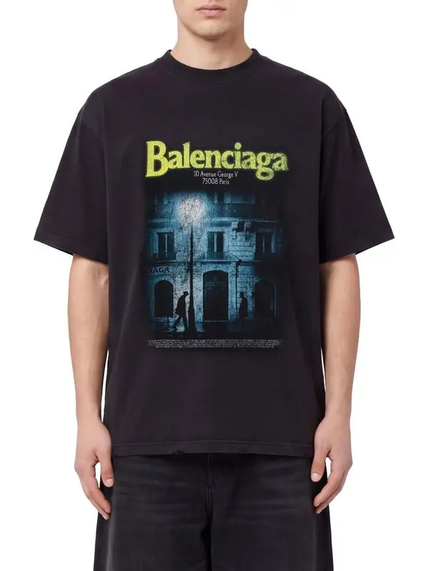 Balenciaga Relaxed Fit Cotton T-shirt With Graphic Print And Logo - Black