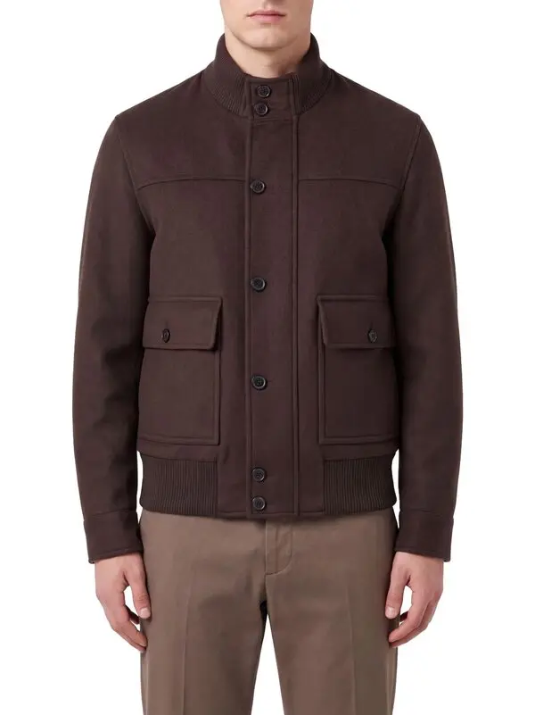 LARDINI Wool And Cashmere Blend Bomber Jacket With A High Collar - Dark