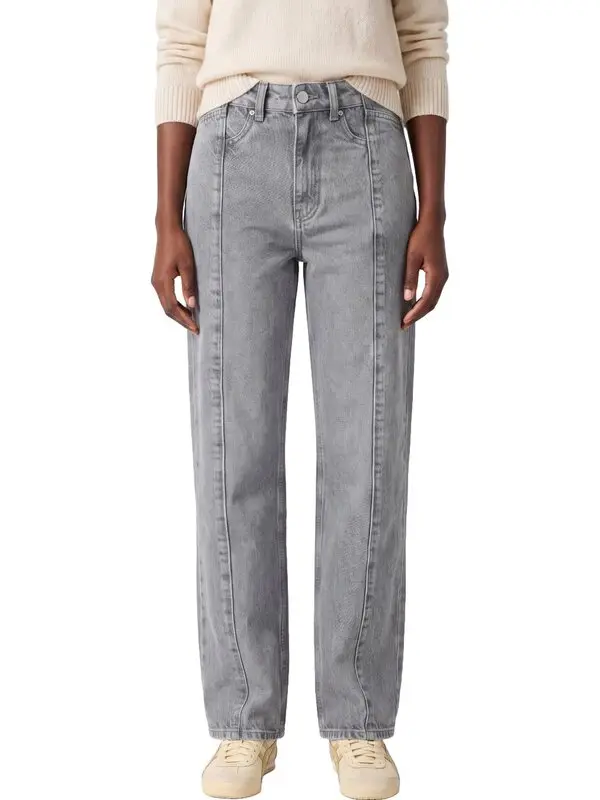GANNI Gray Cotton Denim High-waisted Straight Jeans - Grey