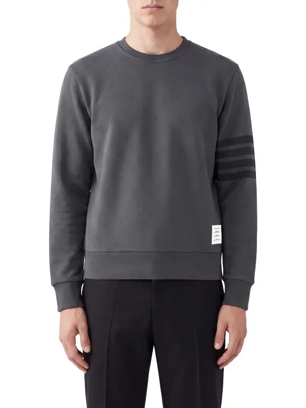 Thom Browne Crewneck Cotton Sweatshirt With Contrast 4-bar Detail - Black