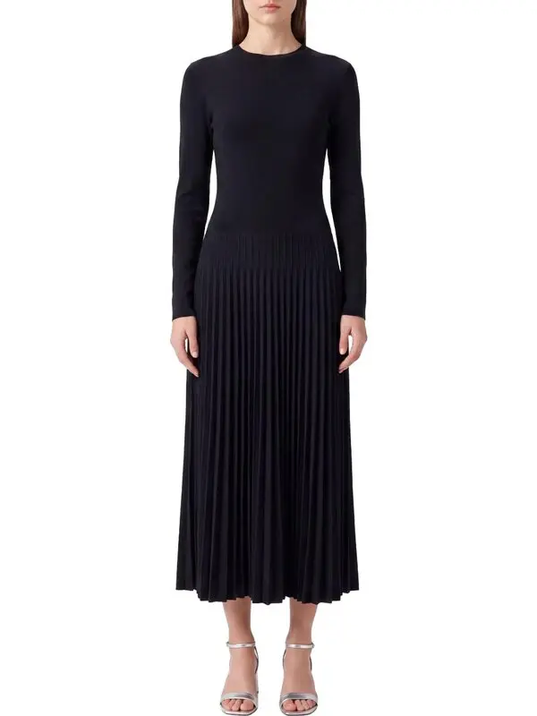 Fabiana Filippi Pleated Wool And Cotton Blend Midi Knit Dress - Blue