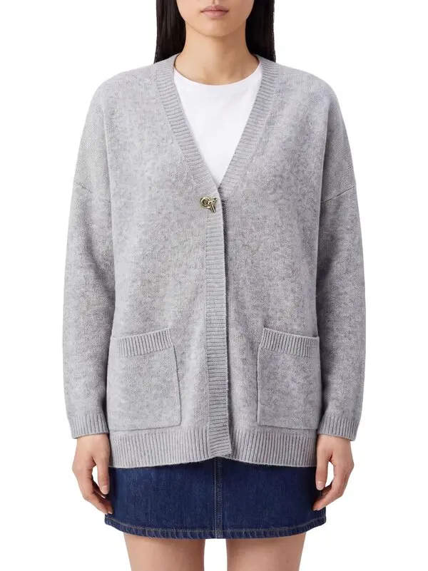 Fabiana Filippi Pure Cashmere Cardigan With Knot Charm And Patch Pockets - Grey