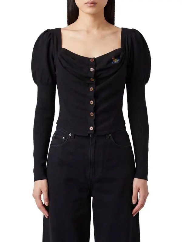 VIVIENNE WESTWOOD Draped Neck Corset Top In A Wool And Silk Blend - Black