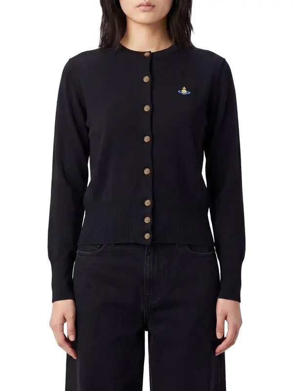 VIVIENNE WESTWOOD Crewneck Merino Wool Cardigan With Embroidered Orb Logo - Black