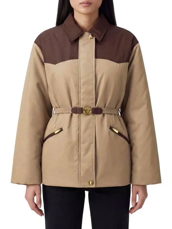 Versace Bi Padded Nylon Shirt Jacket With Medusa Belt - Cocoa
