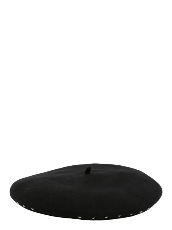 Emporio Armani Wool Beret With Embroidery And Studs - Black