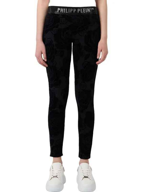 Philipp Plein Skinny Leggings With Floral Embroidery And Rhinestone Details - Black