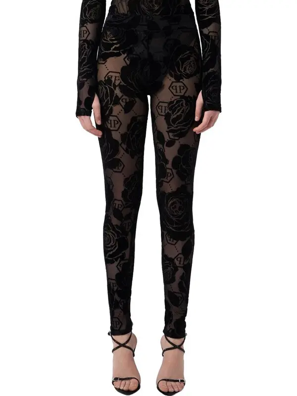 Philipp Plein High-waisted Skinny Leggings With A Floral Monogram Print - Black