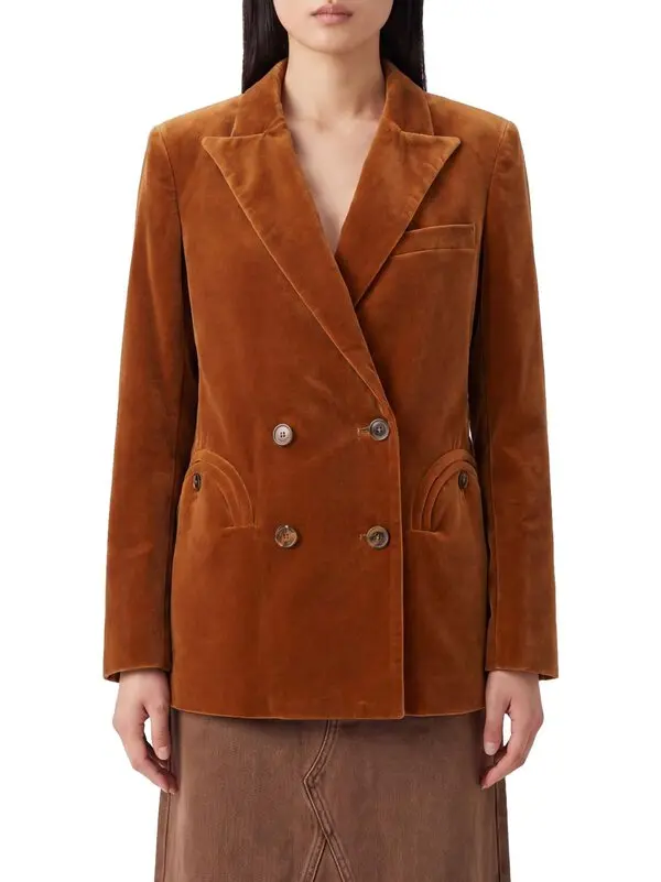 BLAZÉ MILANO Double-breasted Cotton Velvet Blazer With Peak Lapels - Brown
