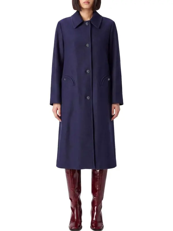BLAZÉ MILANO Single-breasted Long Merino Wool Coat With Classic Collar - Navy