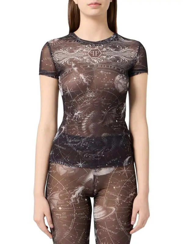 Philipp Plein Zodiaco Slim Fit T-shirt In Polyester With A Graphic Print - Black