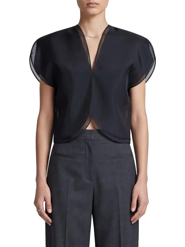 Khaite Pure Silk Blouse With Short Puff Sleeves And V-neck - Black