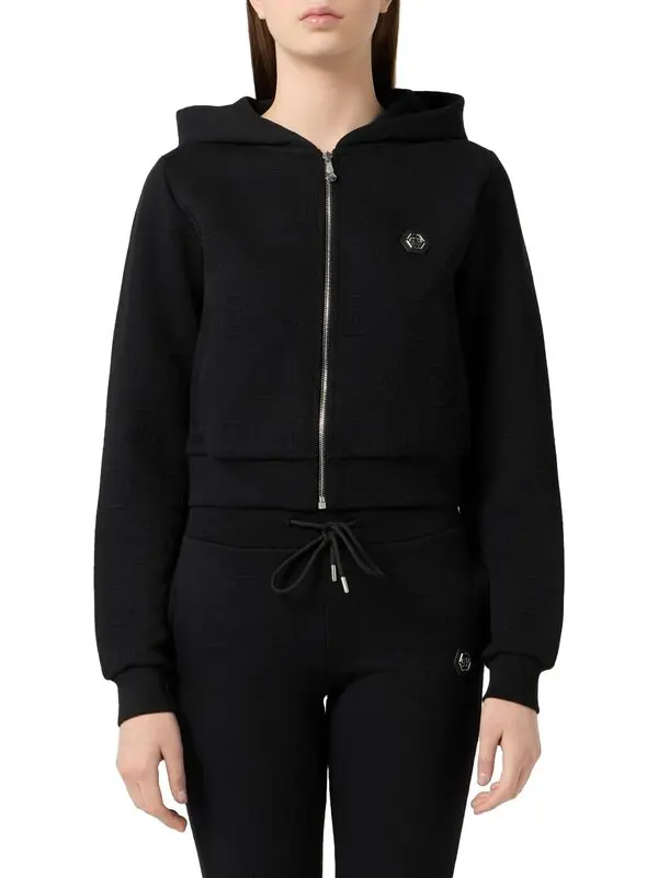 Philipp Plein Relaxed Fit Zip-up Hoodie With Contrast Logo - Black