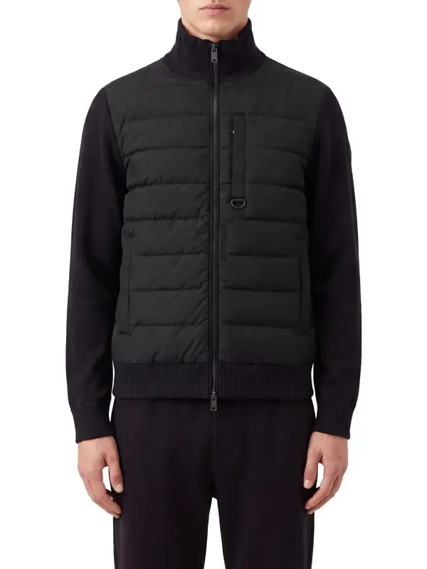 Moose Knuckles Puffer Jacket With Knit Panels And A Turtleneck Collar - Black
