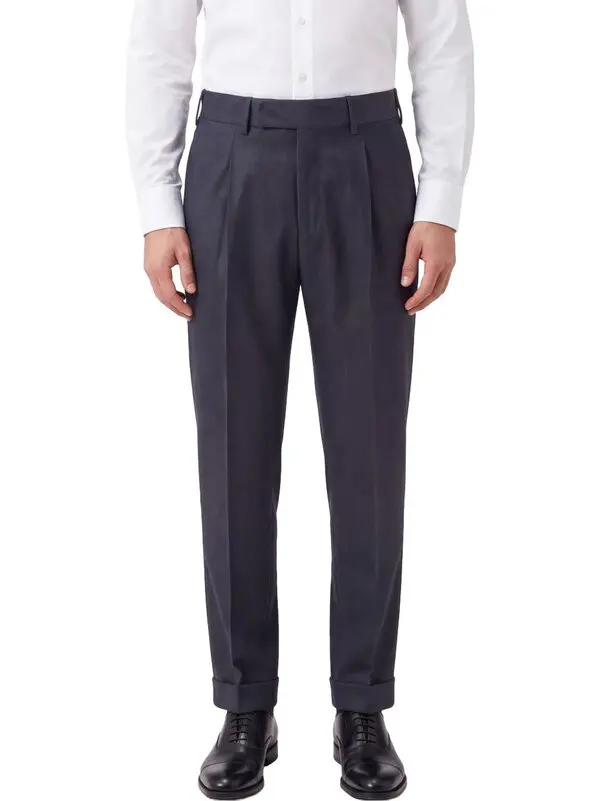 PT TORINO Slim Fit Wool Tailored Trousers With Off-centre Closure - Grey