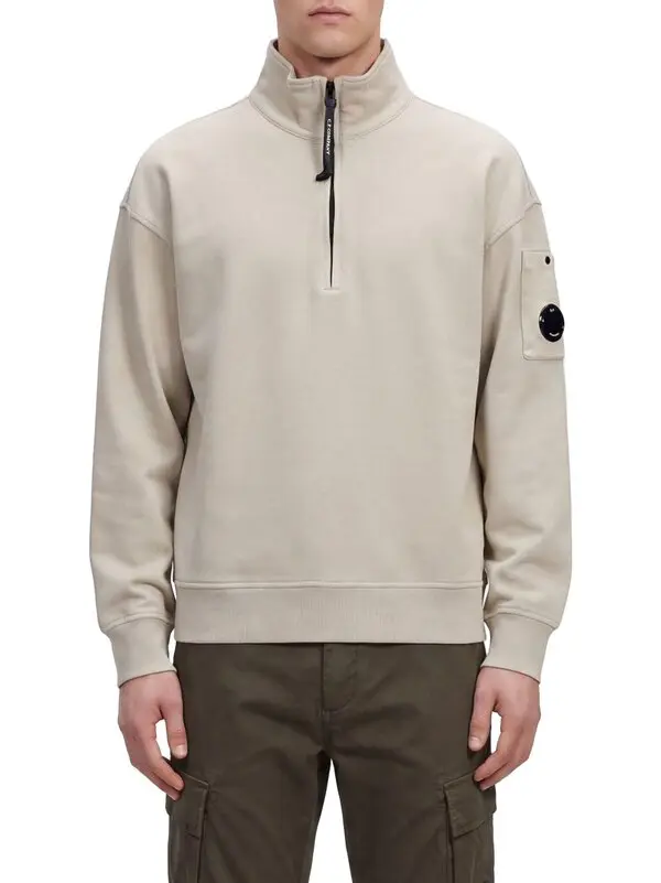 C.P. COMPANY Cotton High Neck Half-zip Sweatshirt - Silver