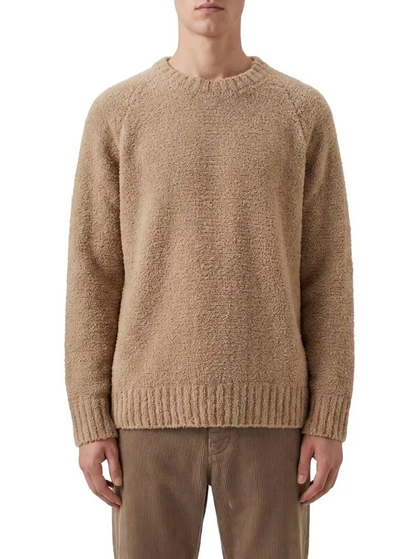 LANEUS Recycled Wool Blend Crewneck Jumper With Ribbed Trims - Camel