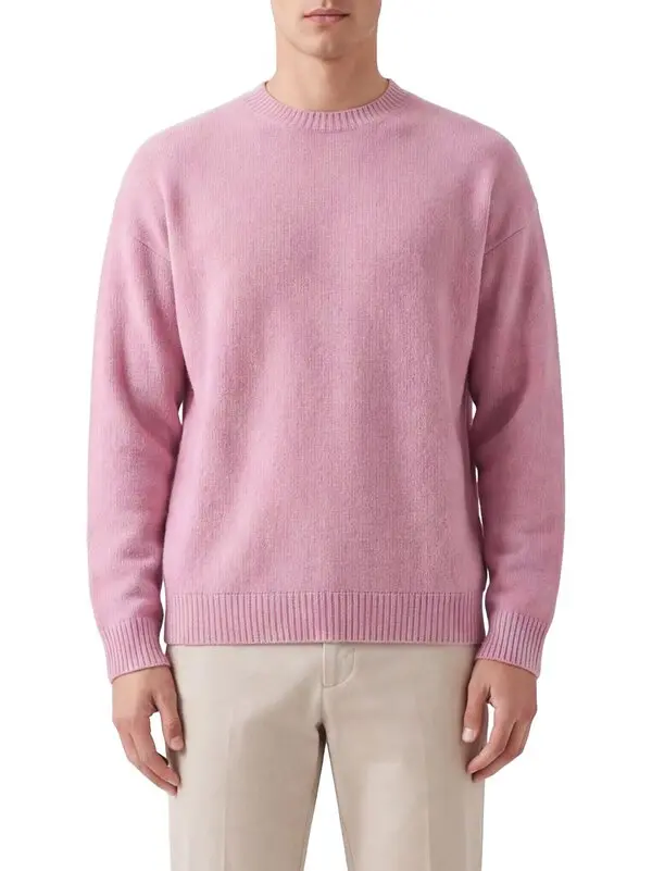 LANEUS Cashmere And Silk Crewneck Jumper With Dropped Shoulders - Pink