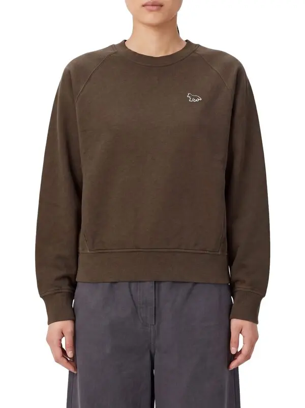 Maison Kitsuné Crewneck Cotton Sweatshirt With Applied Logo Patch - Brown