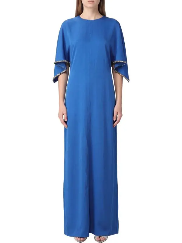 Stella McCartney Long Satin Caftan With Embroidery And Kimono Sleeves - Blue