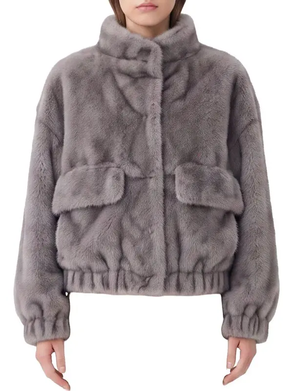 Liu Jo High-neck Faux Fur Jacket With Dropped Shoulders - Grey
