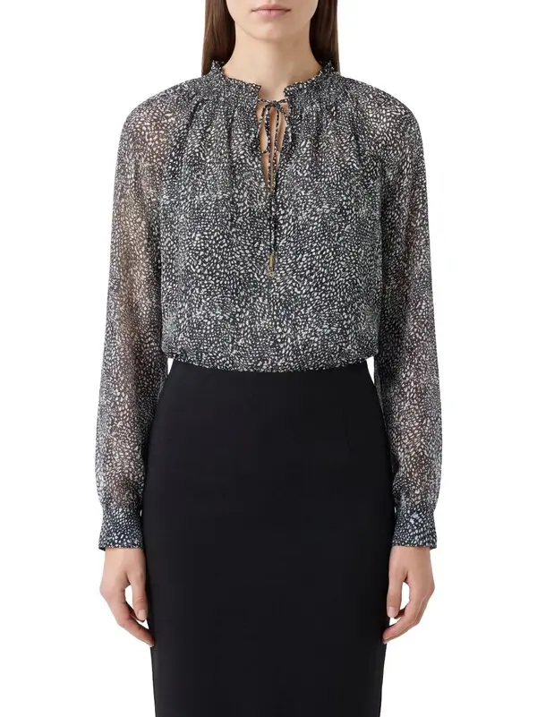 Michael Kors Abstract Print Georgette Long-sleeved Blouse - Grey