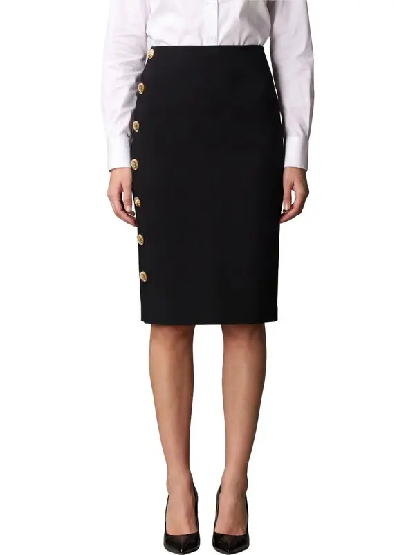 Versace High-waisted Stretch-viscose Midi Pencil Skirt With Buttons - Black