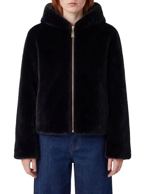 Liu Jo Hooded Faux Fur Jacket With Zip Closure - Black