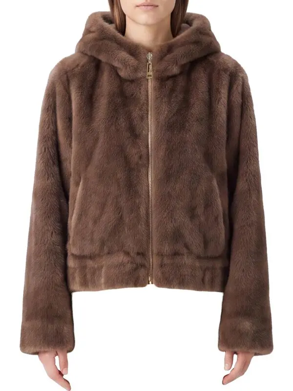 Liu Jo Hooded Faux Fur Jacket With Zip Closure - Brown