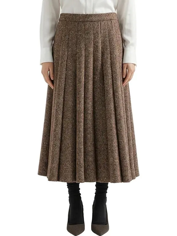 Brunello Cucinelli Pleated Wool Blend Full Midi Skirt - Dark