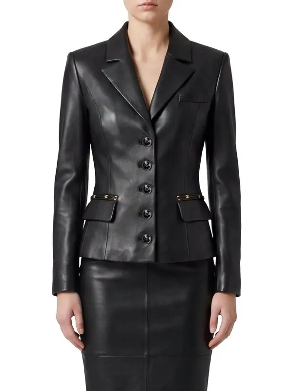 Elisabetta Franchi Slim Fit Leather Blazer With Peak Lapels - Black