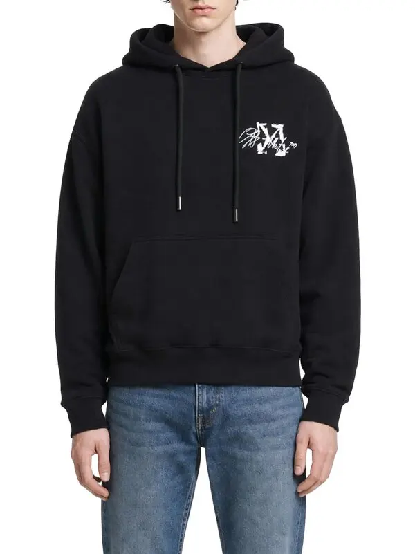 Off-White Arrow Logo Dropped-shoulder Cotton Hoodie - Black