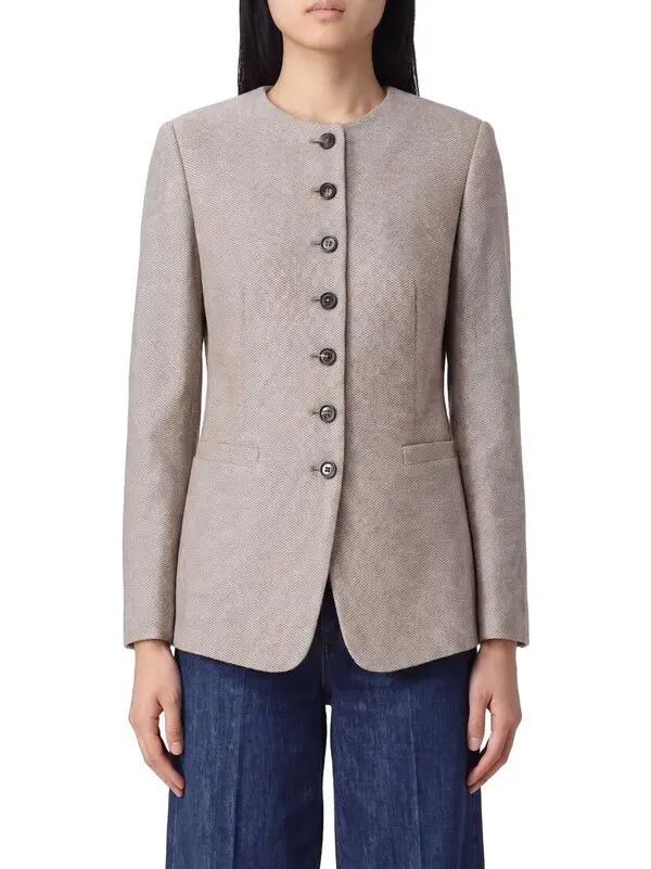 Max Mara Single-breasted Blazer In 100% Cashmere With Crewneck - Beige