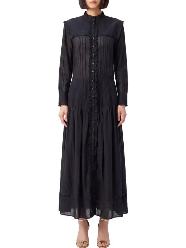 Isabel Marant Étoile Ruffled Collar Cotton Midi Shirtdress - Black