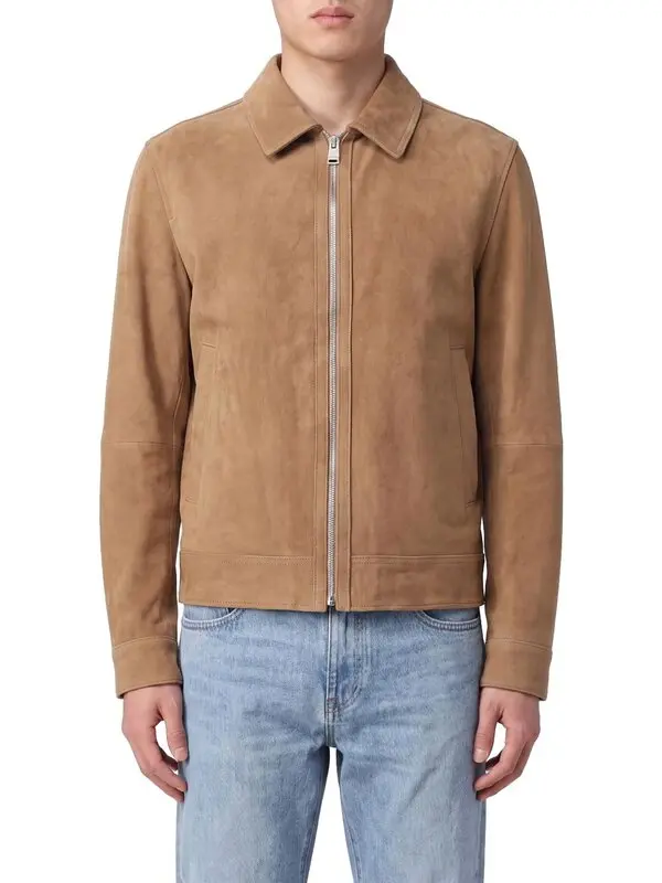 BOSS Suede Sheepskin Jacket With Zip Closure - Beige