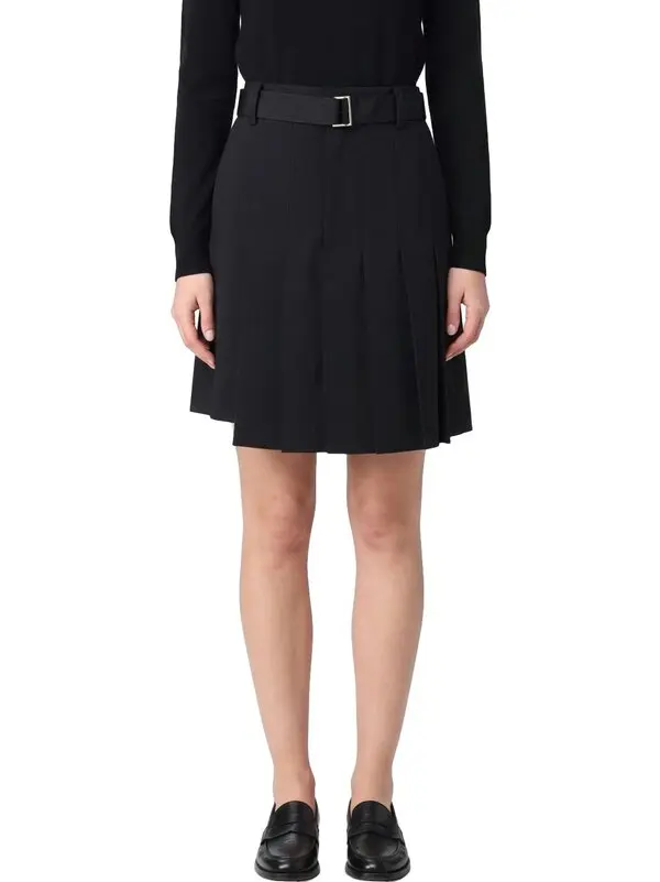 Sacai High-waisted Pleated Wool Shorts With Asymmetrical Hem - Black