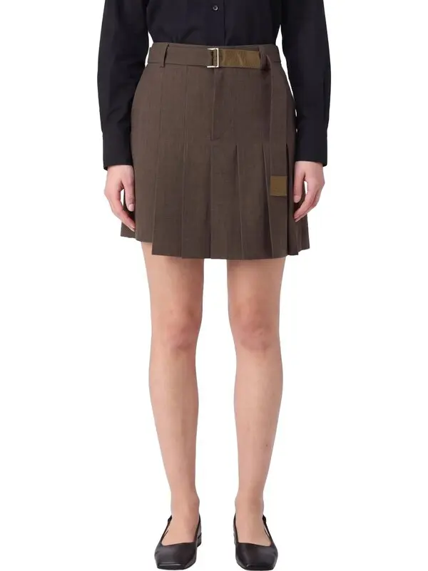 Sacai High-waisted Pleated Wool Shorts With Asymmetrical Hem - Brown