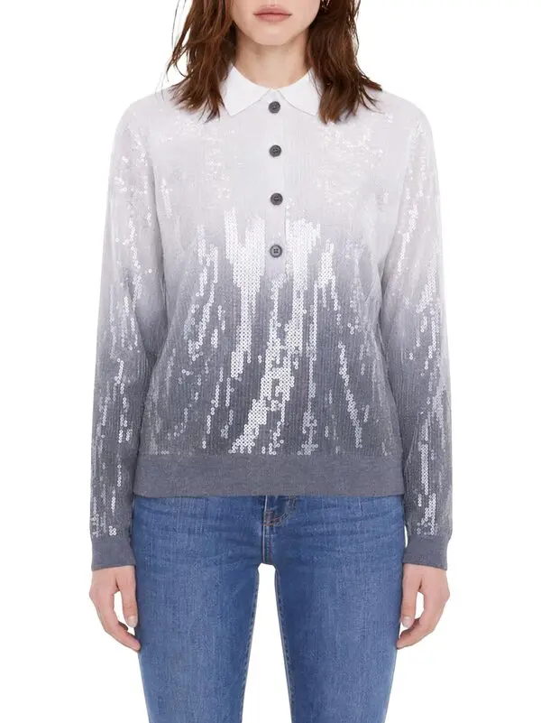 Liu Jo Bicolour Long-sleeved Knit Polo Shirt With Sequins - Grey