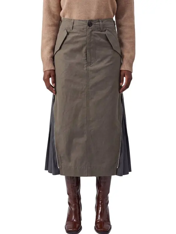 Sacai High-waisted A-line Cotton Midi Skirt With Flap Pockets - Blue