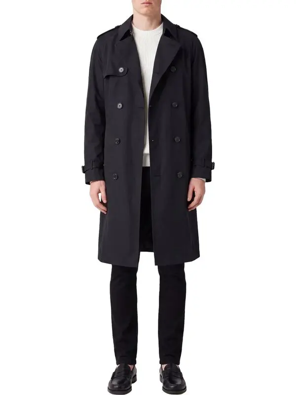 BOSS Double-breasted Cotton Knee-length Trench Coat With Belt And Epaulettes - Black