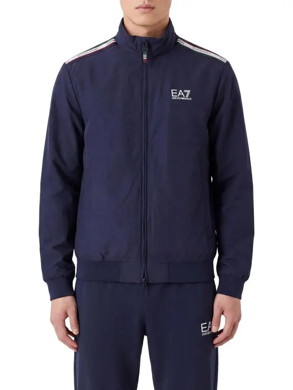 EA7 High Neck Technical Fabric Zip-up Sweatshirt With Side Bands - Blue