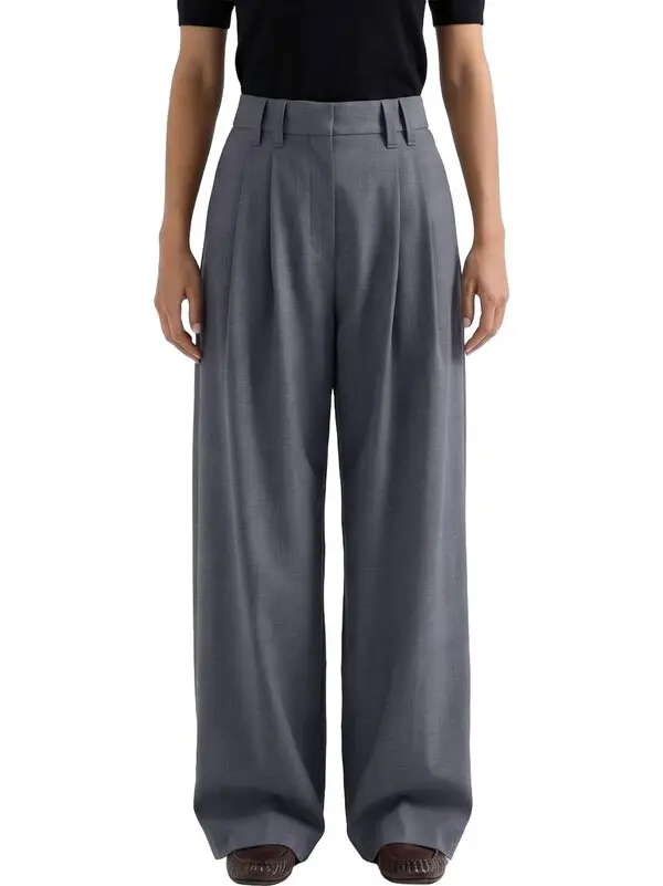 Brunello Cucinelli High-waisted Pleated Wool-blend Palazzo Trousers - Grey