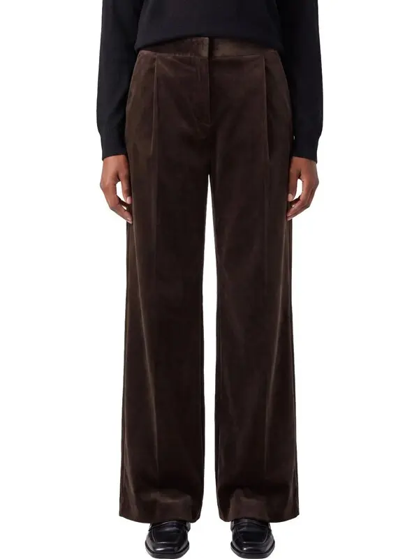 LARDINI Wide-leg Velvet Palazzo Trousers With High Waist And Pleats - Brown