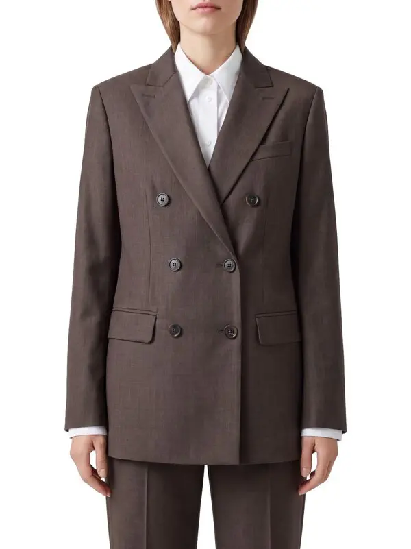 Max Mara Double-breasted Blazer In Pure Virgin Wool With Four-button Closure - Leather
