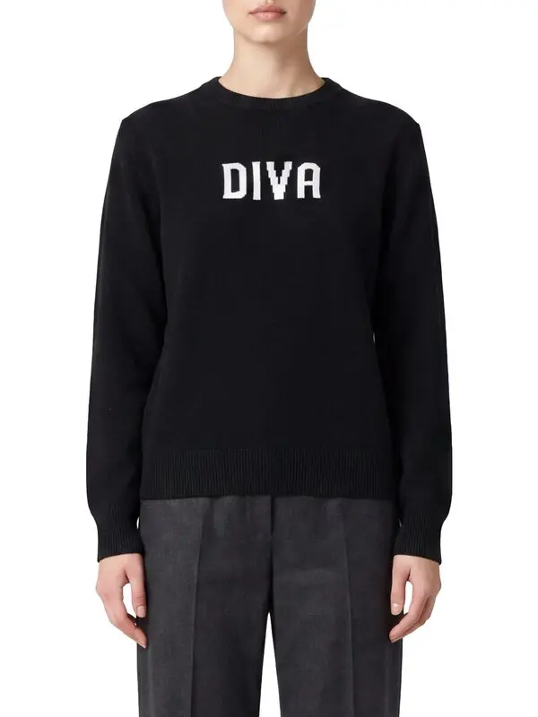 MC2 SAINT BARTH Slogan Print Cashmere And Wool Blend Sweater With Crew Neck - Black