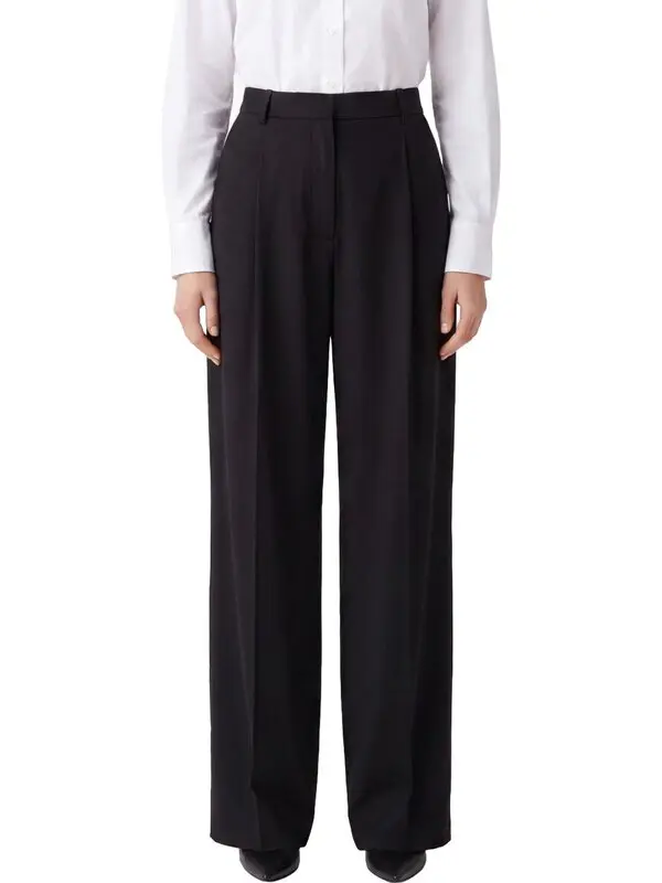 Emporio Armani High-waisted Crêpe Palazzo Trousers With Pleats - Black